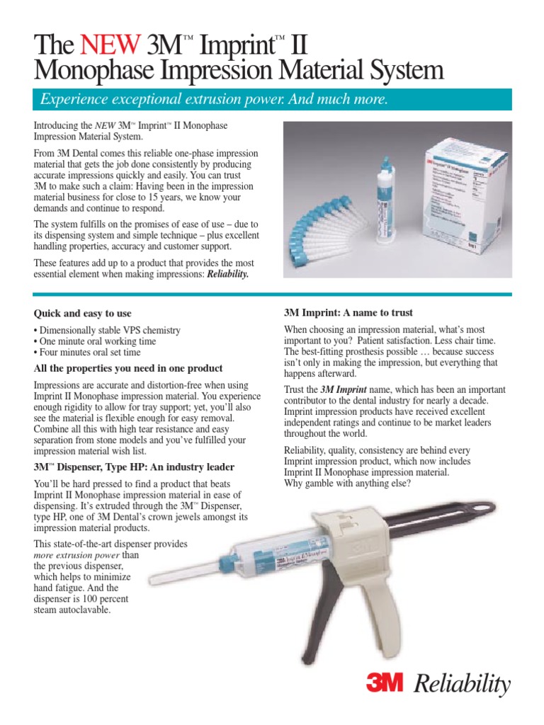 The 3M Imprint II Monophase Impression Material System: Reliability | PDF
