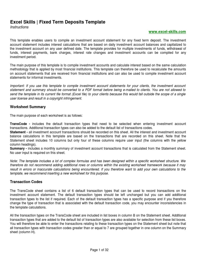 Fixed Deposit Sample | PDF | Worksheet | Interest