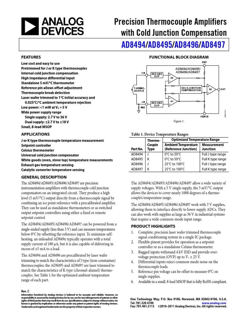 AD8495 | PDF | Thermocouple | Amplifier