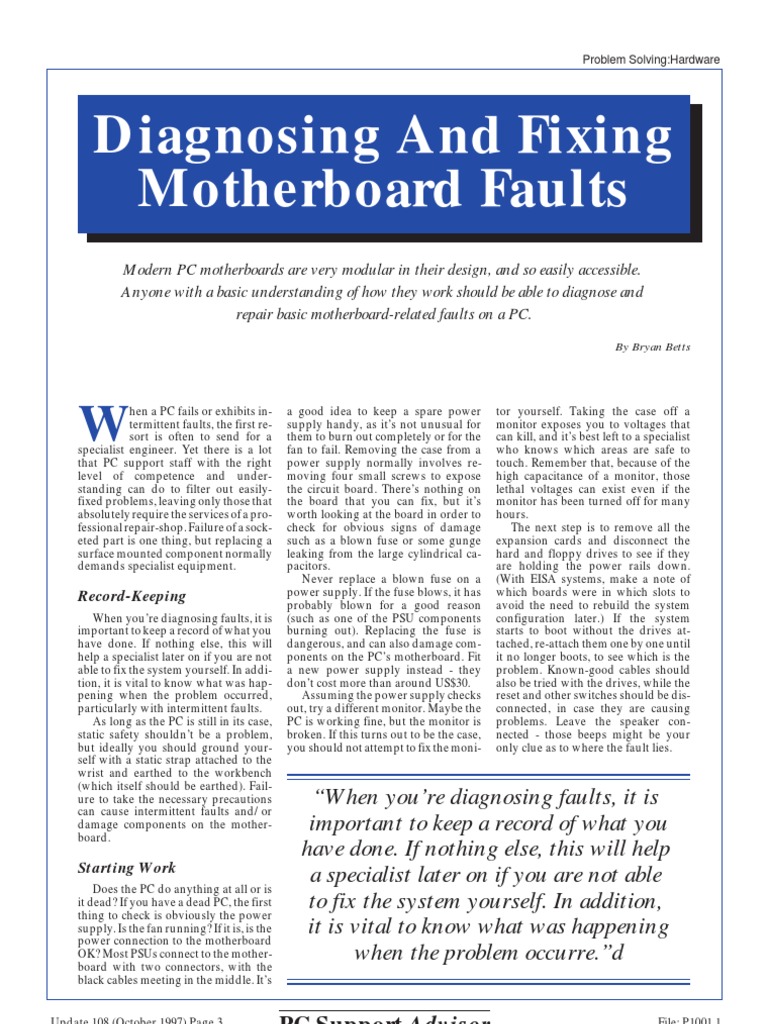 Computer - Hardware - Diagnosing & Fixing Motherboard Faults | PDF ...
