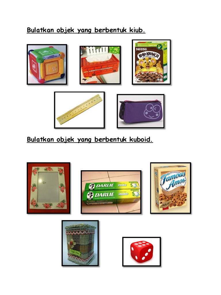 lembaran kerja - Bulatkan Objek Yang Berbentuk Kiub