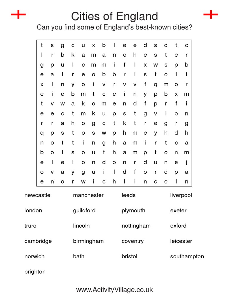 Cities of England Word Search | PDF | Home & Garden