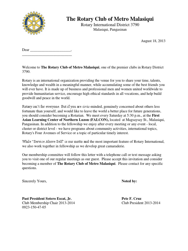 Invitation to Join Rotary Club | PDF | Career & Growth | Sports ...