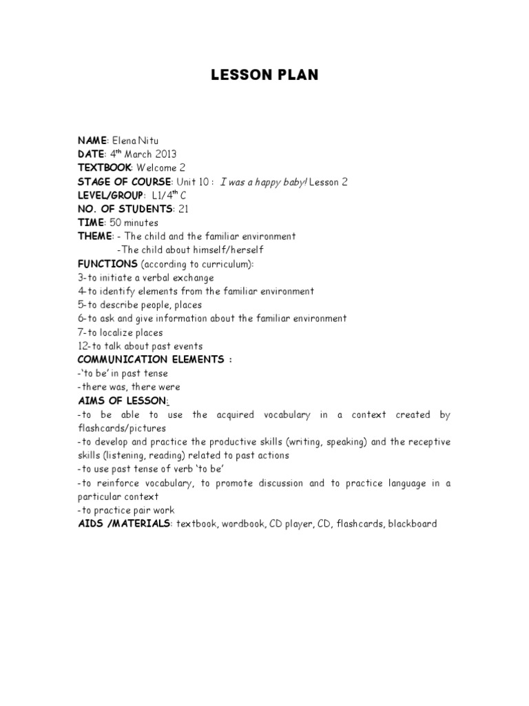 I Was A Happy Baby - Lesson Plan | PDF | Vocabulary | Flashcard