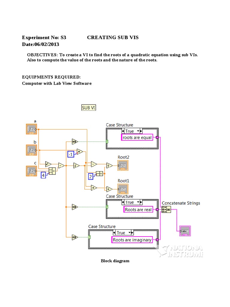 LabVIEW Quadratic Solver Guide | PDF