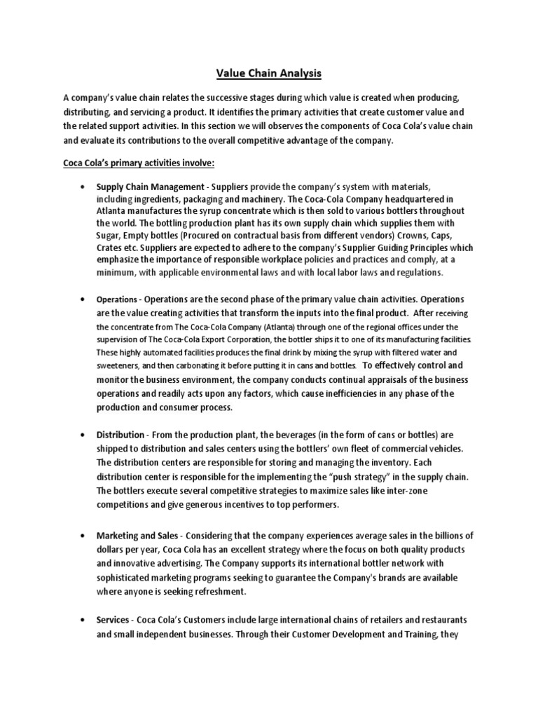 Value Chain Analysis | PDF | Coca Cola | Strategic Management