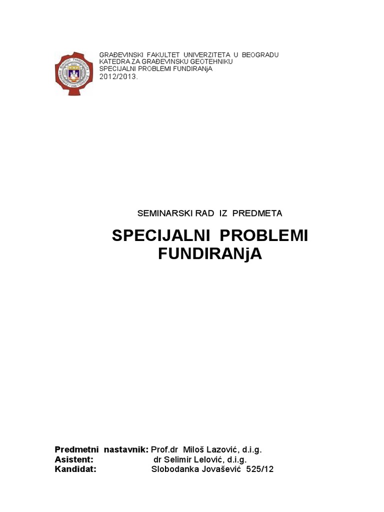 Seminarski Specijalni Problemi Fundiranja | PDF