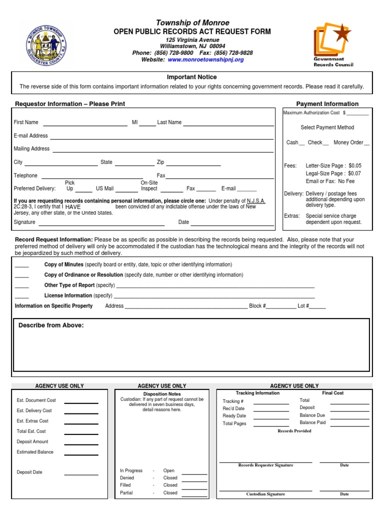 Monroe OPRA Request Form | PDF | Computer Security | Security