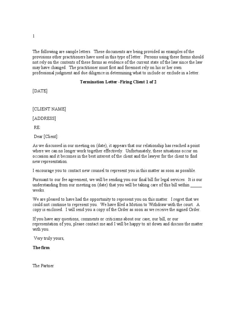 Firing The Client-Lawyer Sample Letters | PDF | Lawyer | Virtue