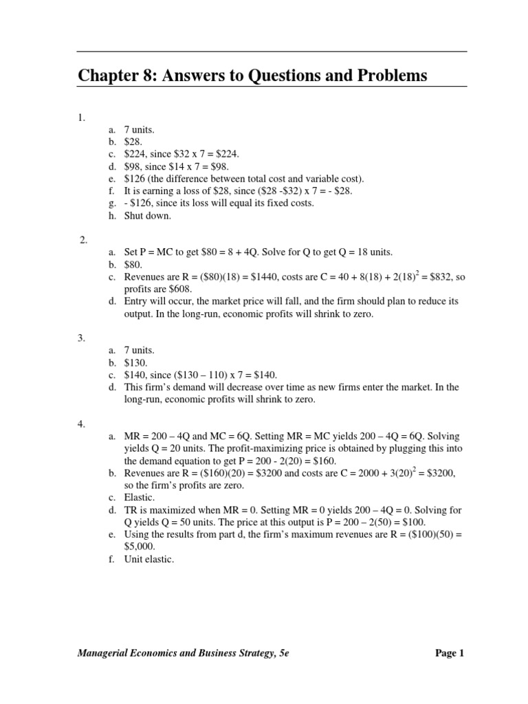 Chapter 8: Answers To Questions and Problems: Managerial Economics and ...