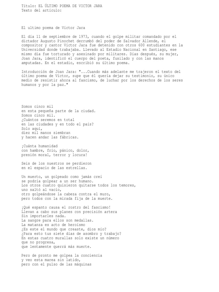 Estadio Chile (Somos Cinco Mil) - Victor Jara | PDF