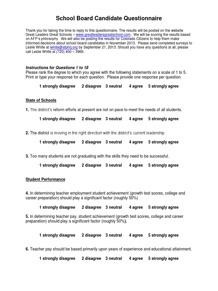 School Board Candidate Survey 2013 | PDF | Teachers | Educational ...