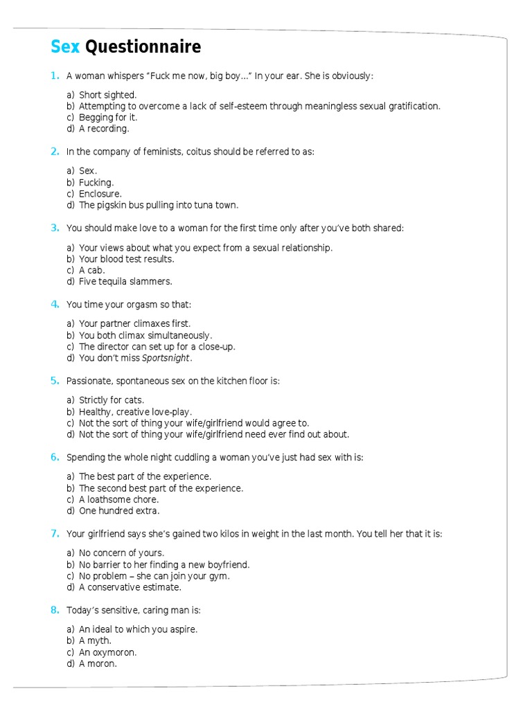Sex Questionnaire | PDF | Affection | Sexual Intercourse