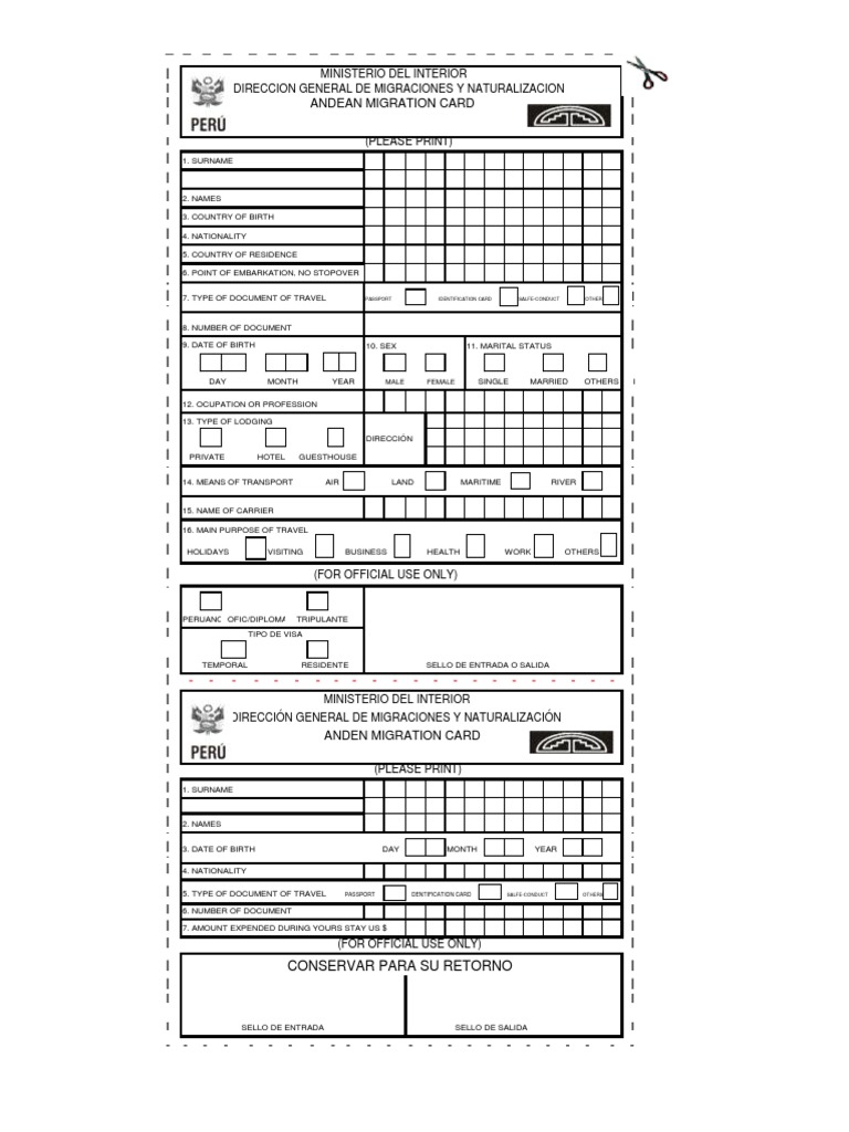 Andean Migration Card Form Guide | PDF | Law