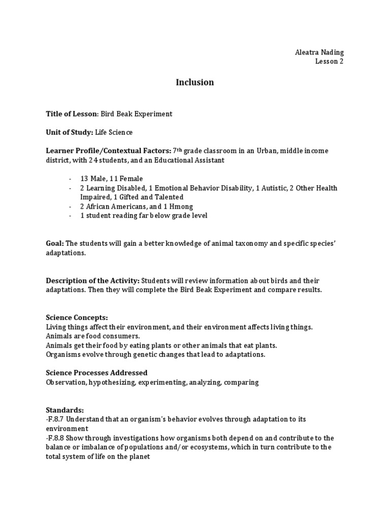 Standard3 Inclusion Lesson2 | PDF | Experiment | Inclusion (Education)