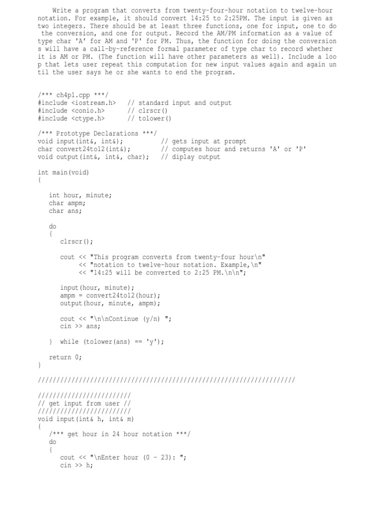 Program That Converts From Twenty-Four-Hour Notation To Twelve-Hour ...