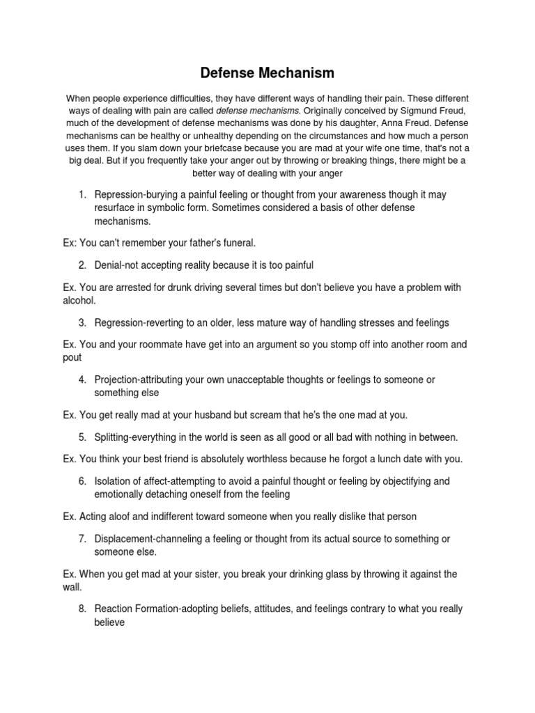 Defense Mechanism | PDF | Anger | Pain