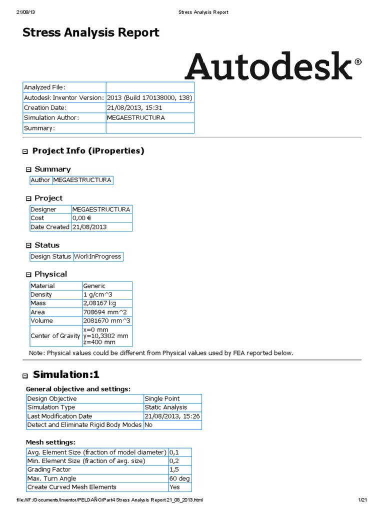 Stress Analysis Report | PDF | Continuum Mechanics | Mechanical Engineering