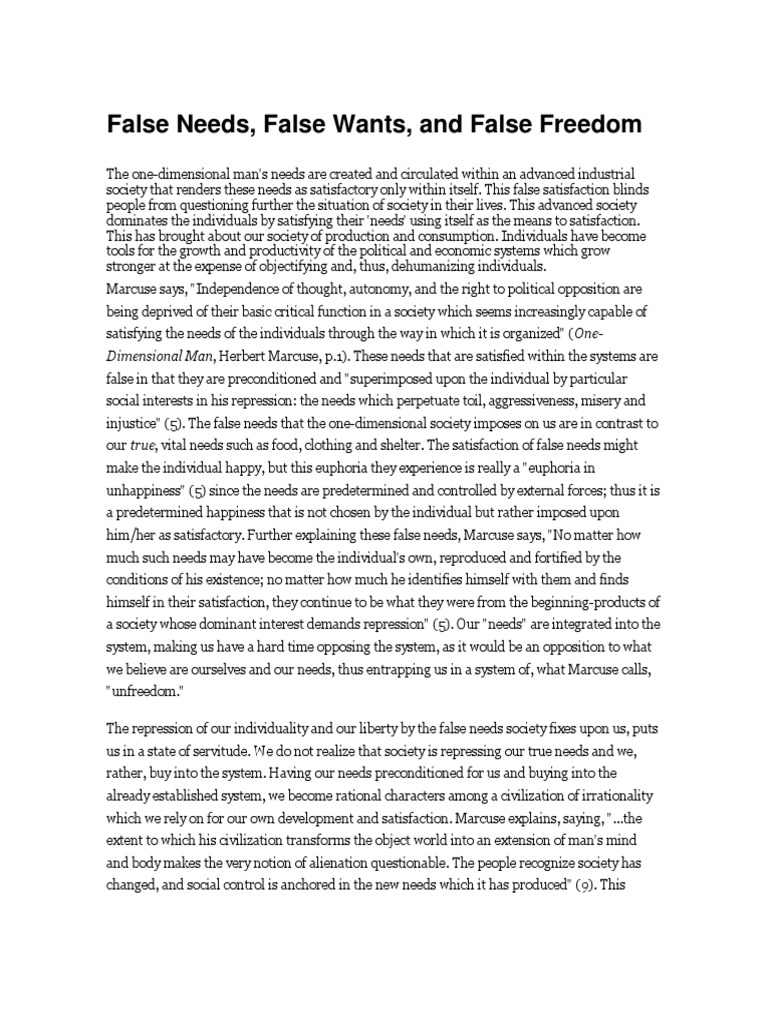 False Needs | PDF | Contentment | Liberty