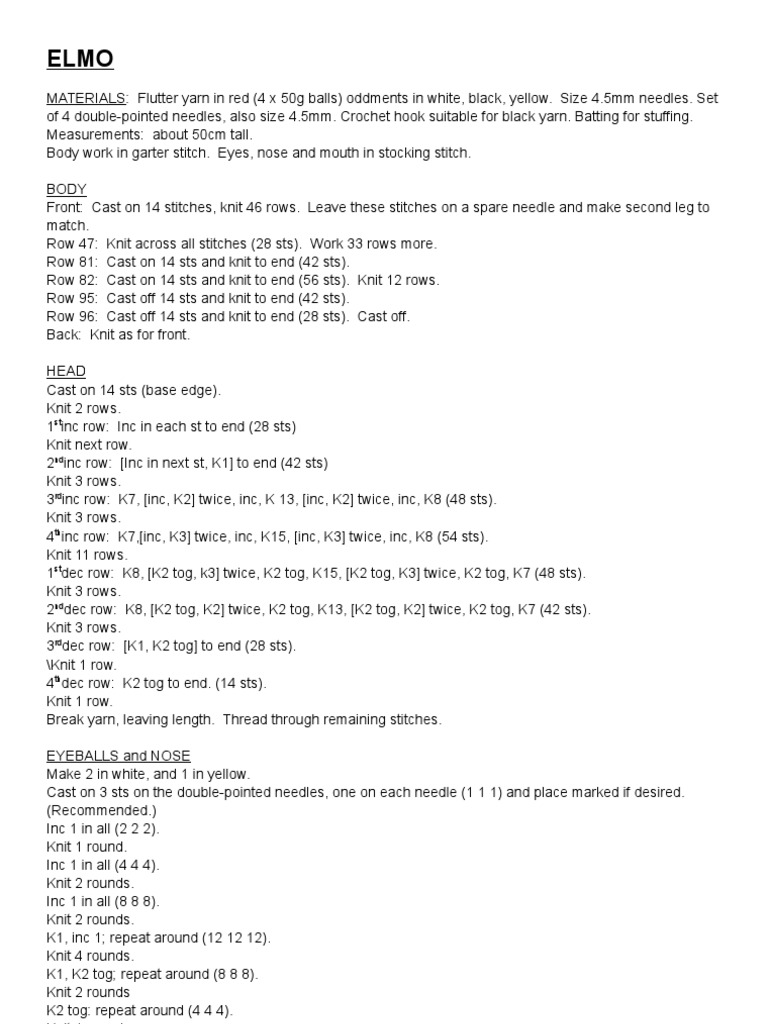 ELMO | PDF | Knitting | Sewing