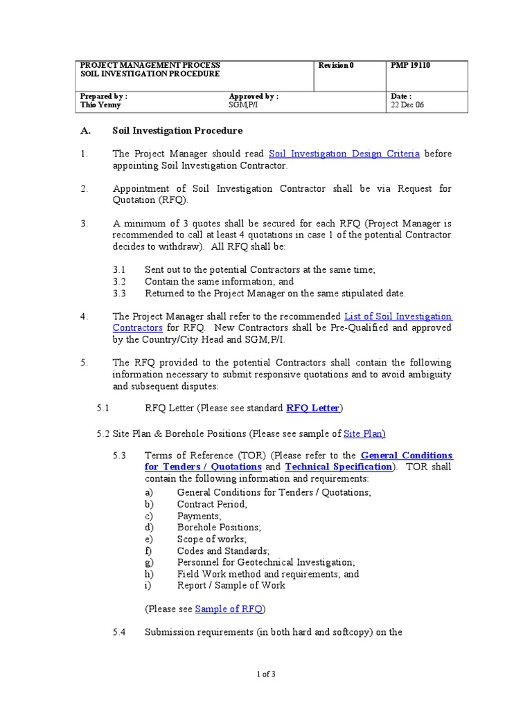 A. Soil Investigation Procedure | PDF | General Contractor | Business