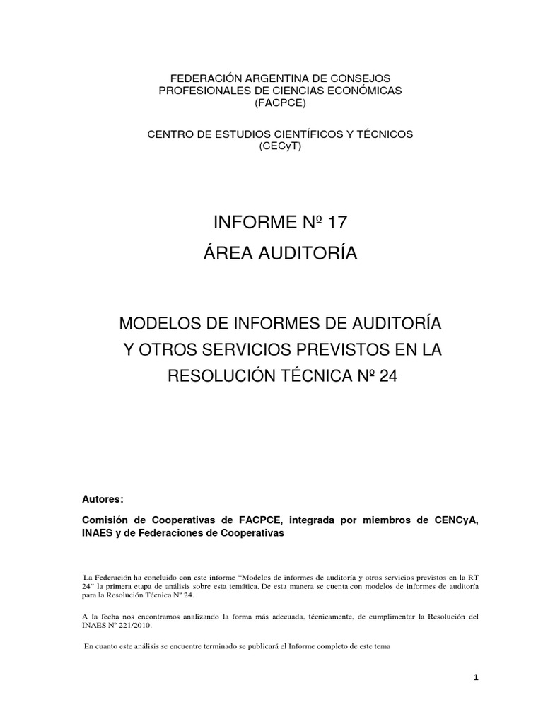 Informe 17 - Auditoría en Las Cooperativas PDF | PDF | Contabilidad | Auditoría