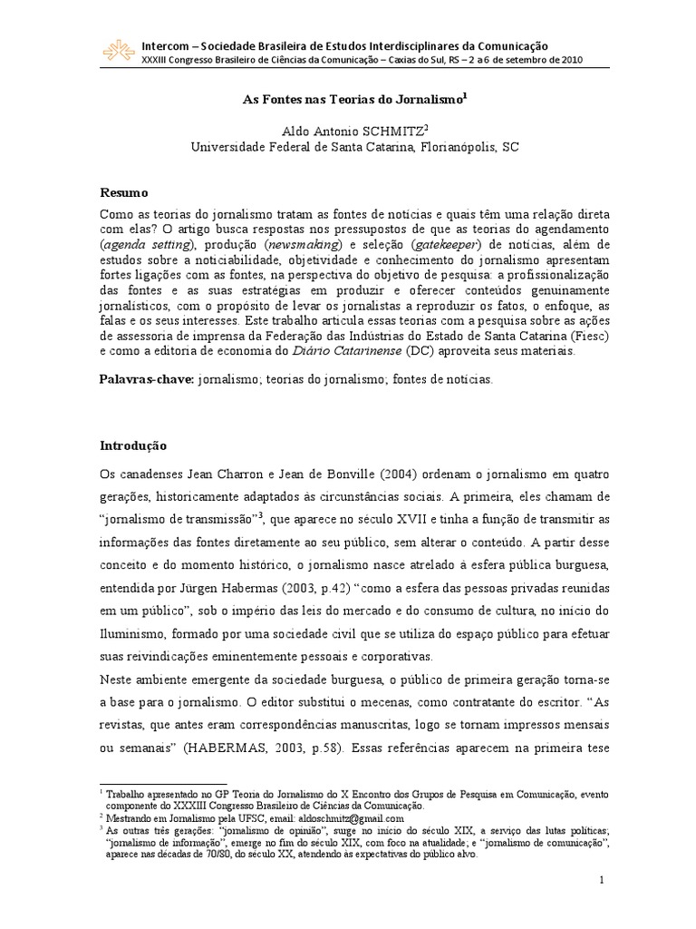 As Fontes Nas Teorias Do Jornalismo | PDF | Jornalismo | Comunicação