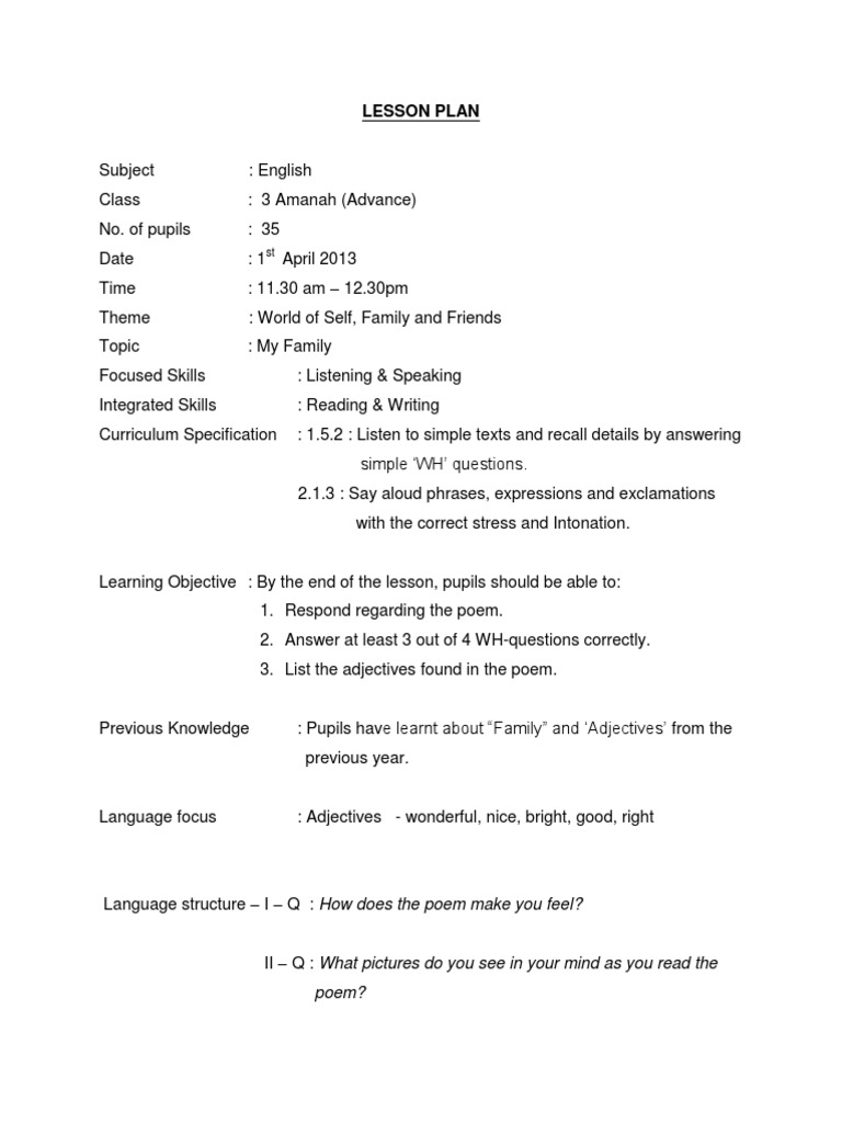 Poem Lesson Plan | PDF | Lesson Plan | Question