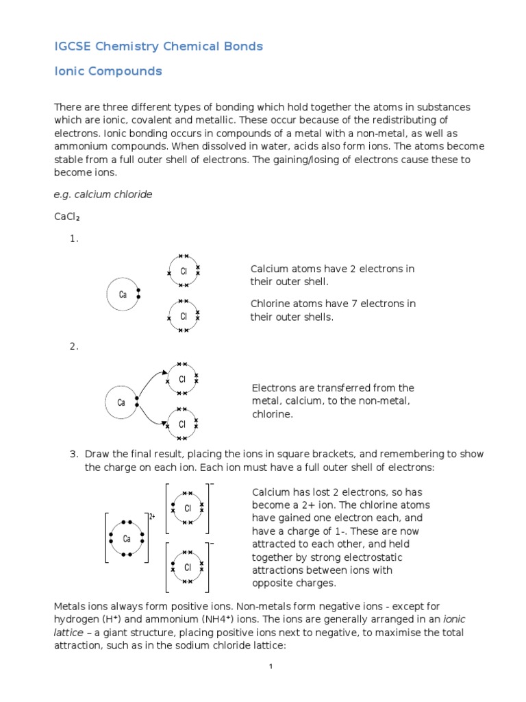 IGCSE Chemistry Chemical Bonds | PDF | Ion | Ionic Bonding
