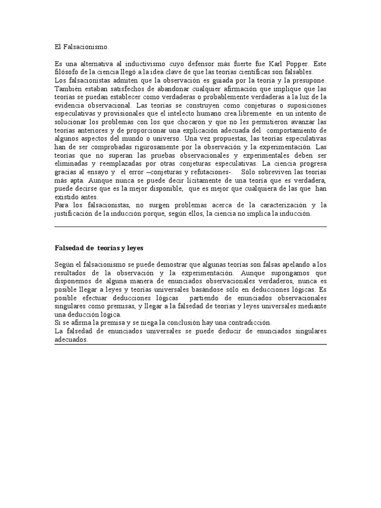 El Falsacionismo | PDF | Teoría | Hipótesis