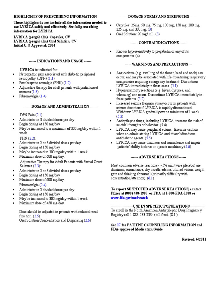 USPI Lyrica Pregabalin Oral Solution Capsules | Renal Function ...