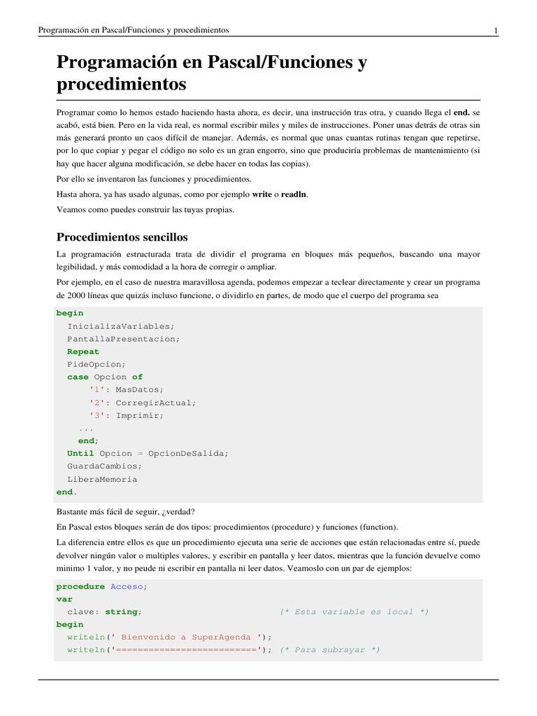 Programación en Pascal-Funciones y Procedimientos | PDF | Recursividad ...