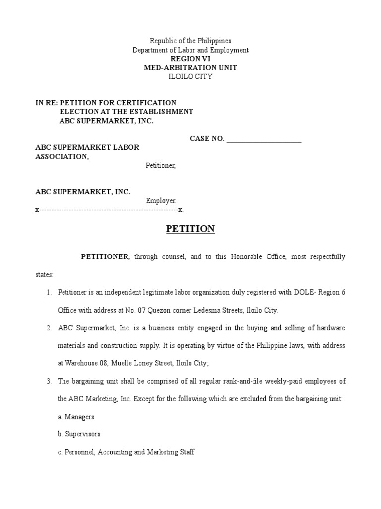 Petition For Certification Election | PDF | Trade Union | Employment