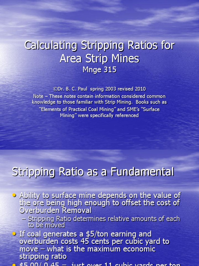 Lecture 4 Calculating Stripping Ratios For Area Strip Mines | PDF