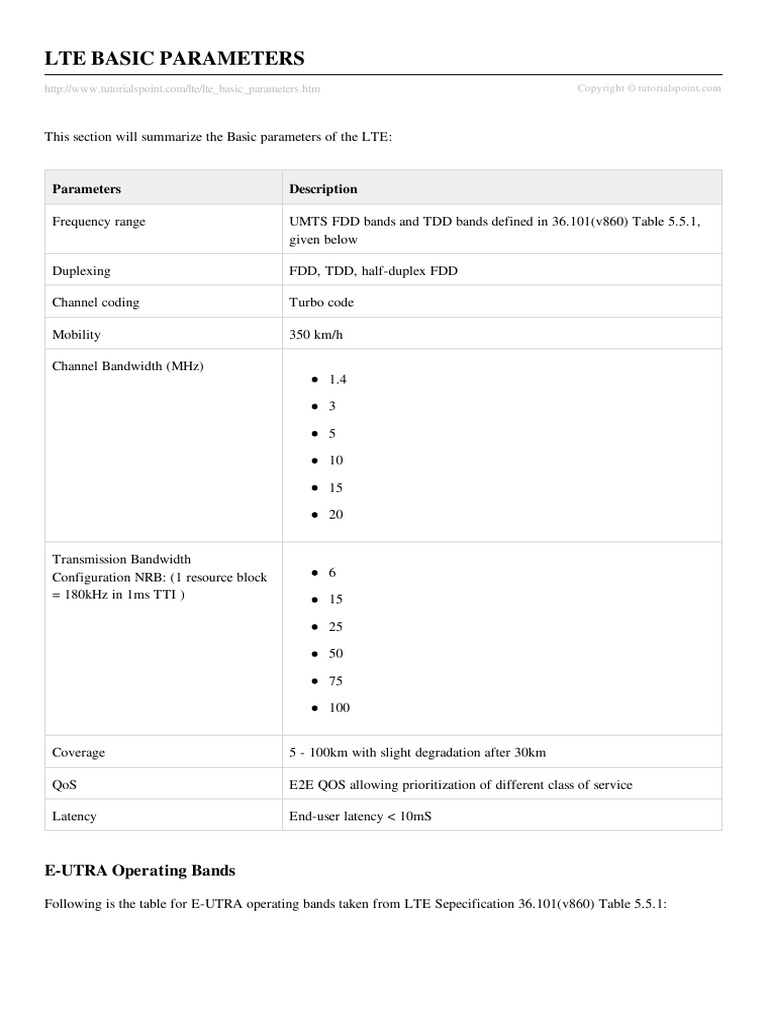 Lte Basic Parameters | PDF | Technology & Engineering