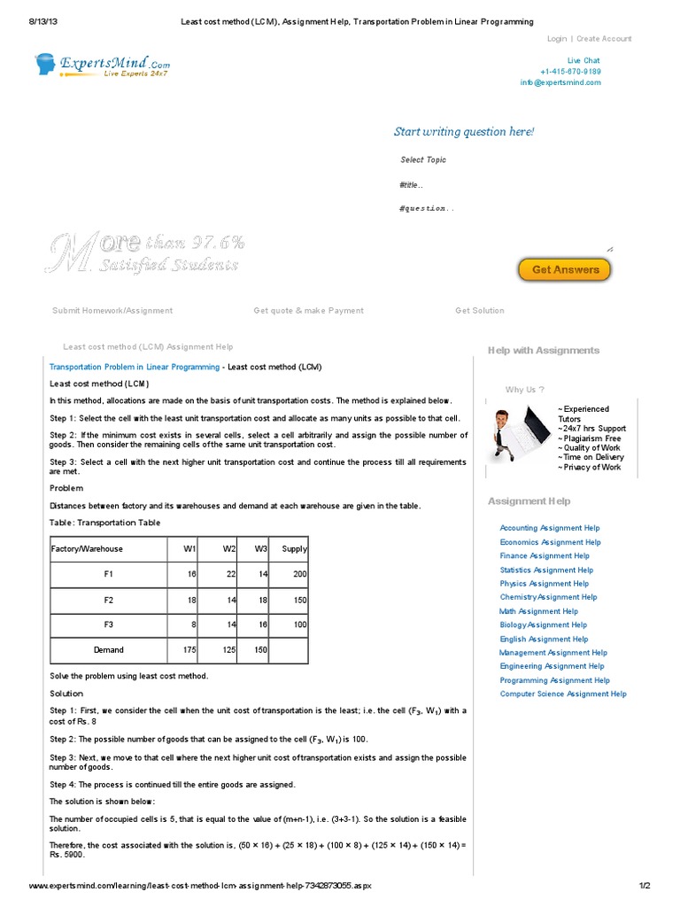 Least Cost Method (LCM), Assignment Help, Transportation Problem in ...