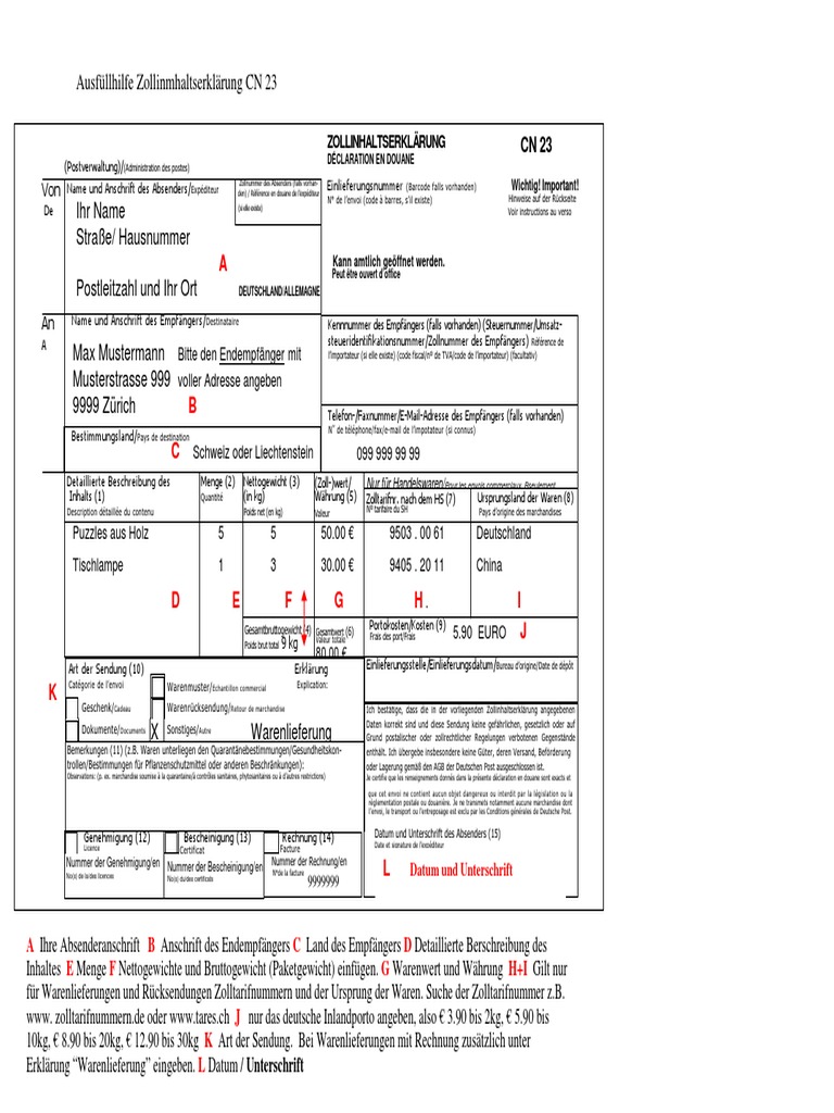 Zollinhaltserklärung Cn 23 Ausdrucken – MXRS
