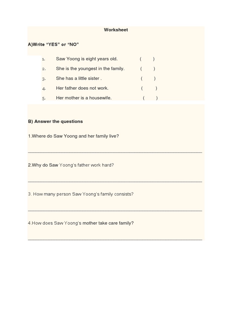 Worksheet A) Write "YES" or "NO" | PDF