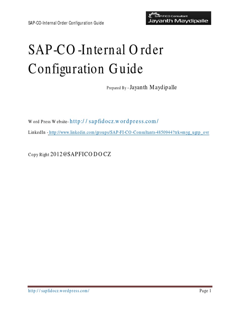Sap Internal Order | PDF | Computing | Business (General)