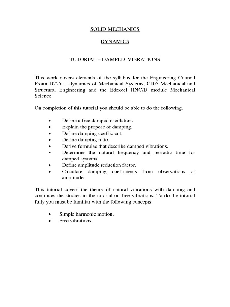 Damped Vibrations Pdf Torque Force