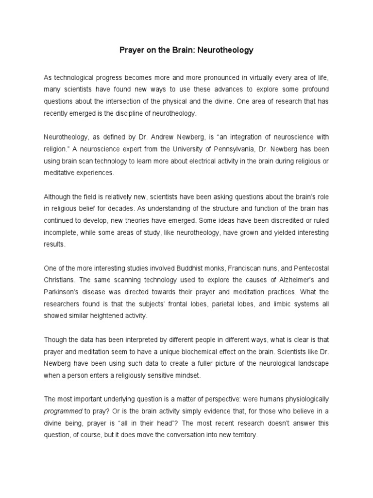 Prayer On The Brain Neurotheology | PDF | Prayer | Meditation