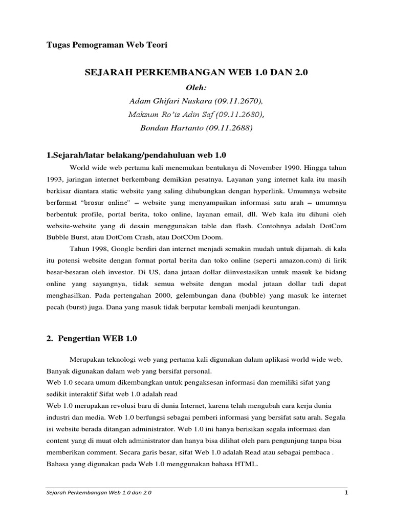 Sejarah Perkembangan Web 1.0 Dan 2.0 | PDF