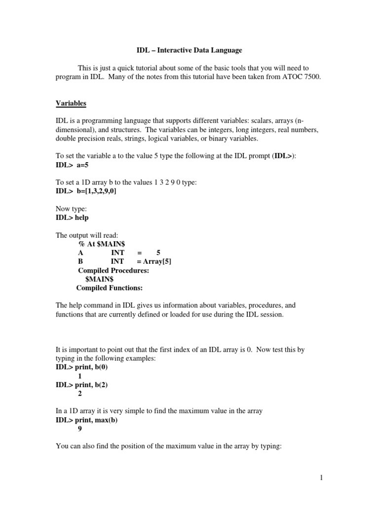 IDL Tutorial For Beginners and Intermediate Learners | PDF | Variable ...