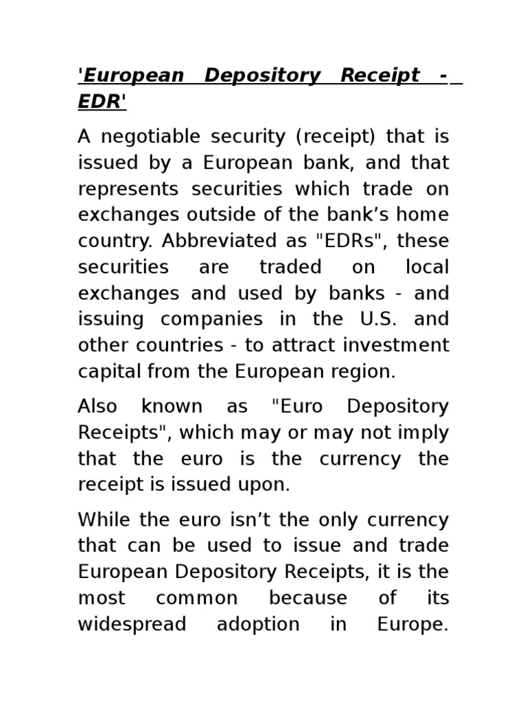 European Depository Receipt - Edr | PDF | Libor | Monetary Economics
