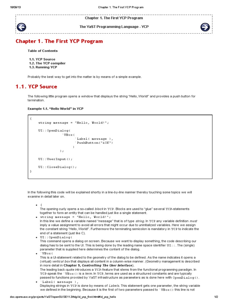 Chapter 1. The First Ycp Program The Yast Programming Language - Ycp | PDF | C (Programming ...