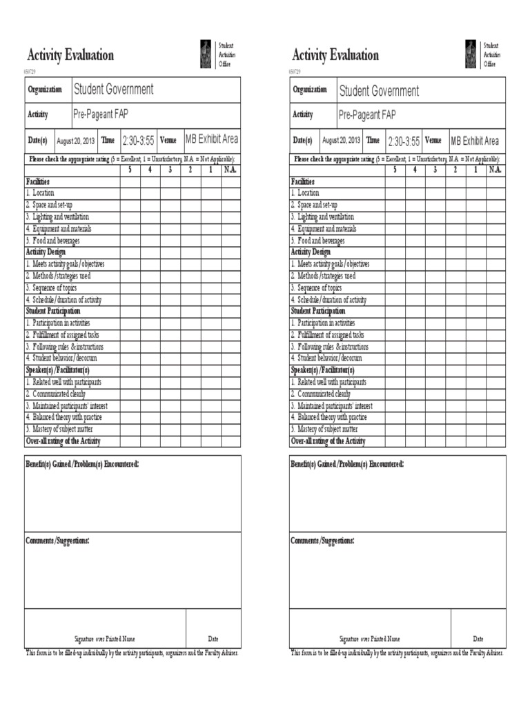 Activity Evaluation Form | PDF | Cognition | Learning
