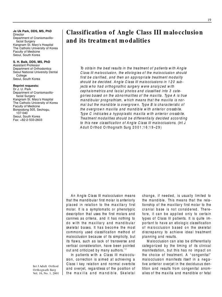 Classification of Angle Class III Malocclusion | PDF | Face | Human ...