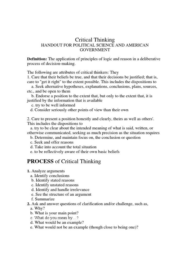 Critical Thinking in Political Science | PDF | Critical Thinking | Reason