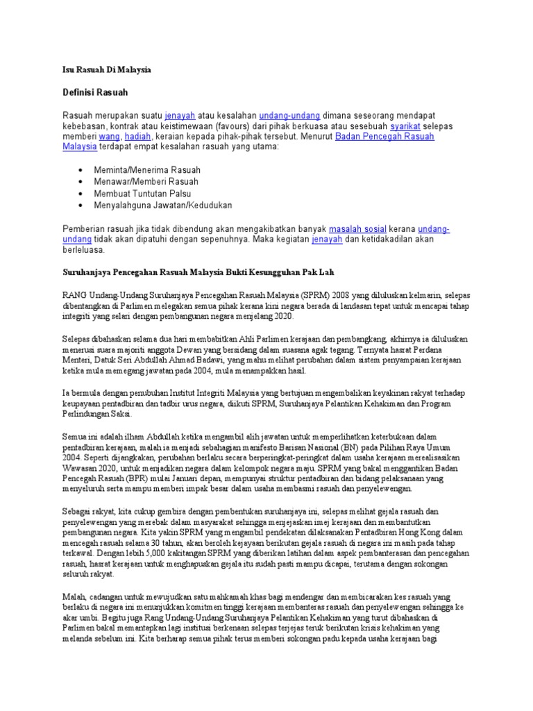 Isu Rasuah Di Malaysia | PDF