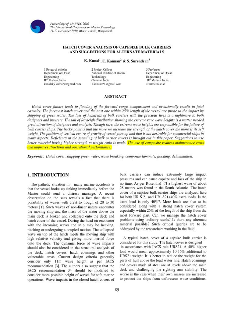 Hatch Cover Analysis of Capesize Bulk Carriers | PDF | Composite Material | Strength Of Materials